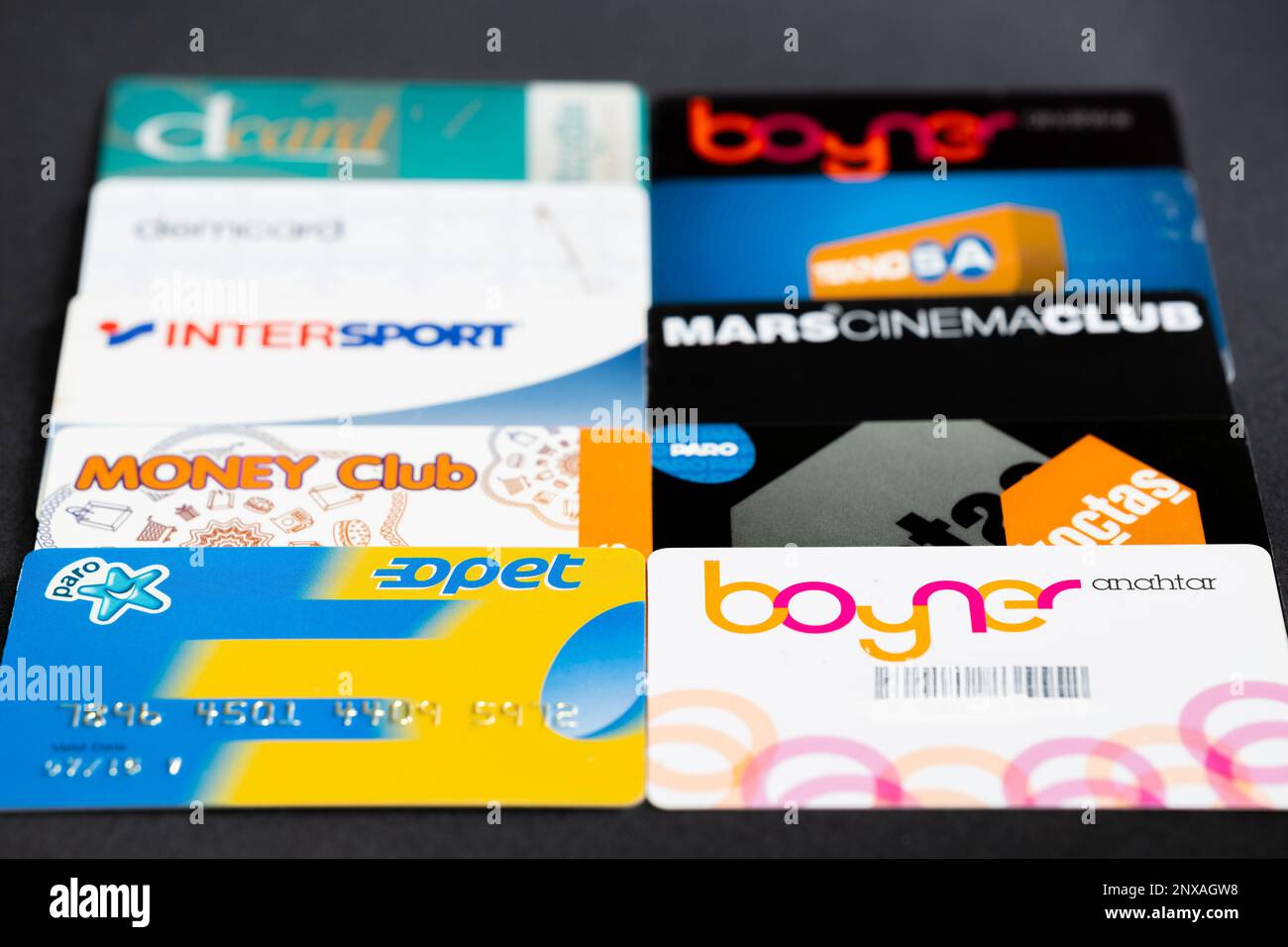 Selective focus on membership, gift and discount cards background Stock ...