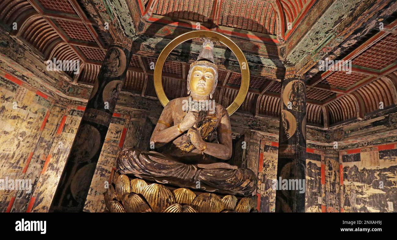 This photo shows the inside of three-storied pagoda, built by master ...