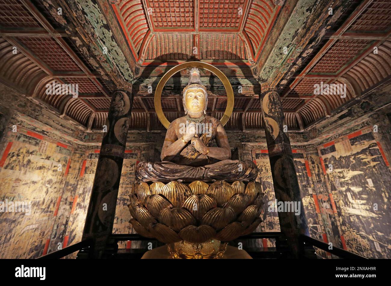 This photo shows the inside of three-storied pagoda, built by master ...