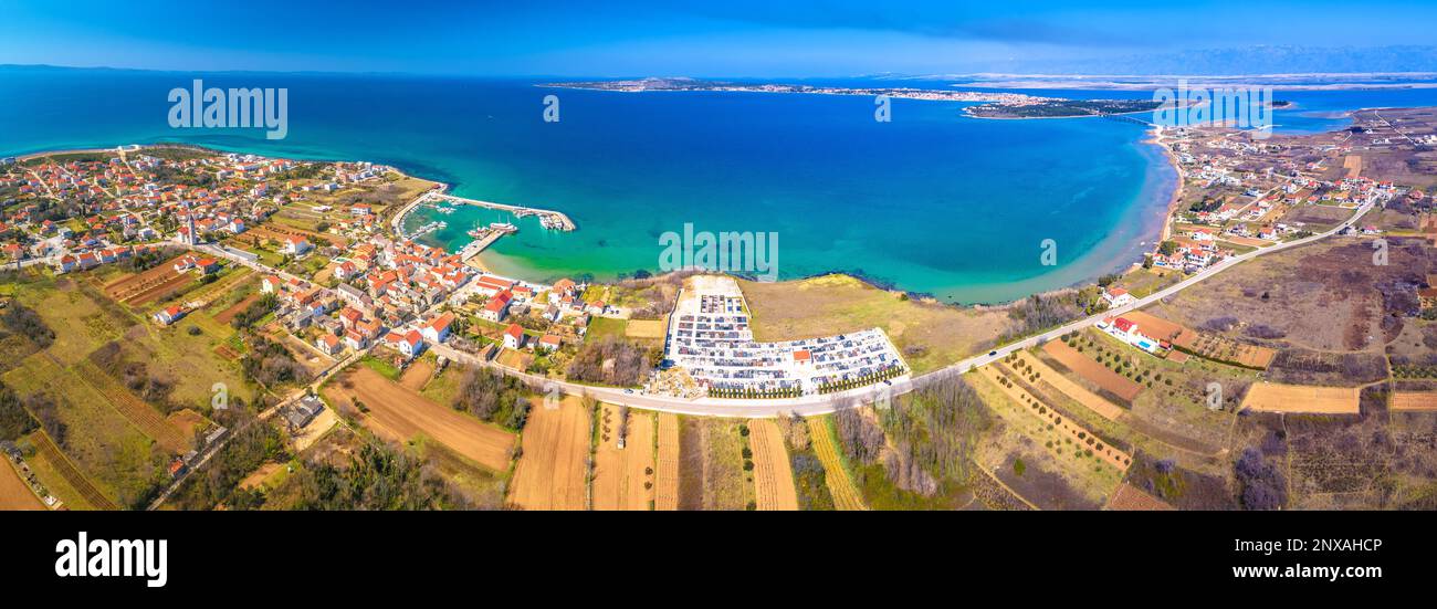 Privlaka village and Vir island aerial panoramic view, Dalmatia region ...