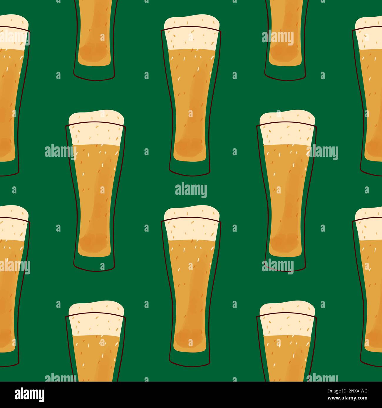 Seamless pattern with illustration stylized mug of beer on green ...