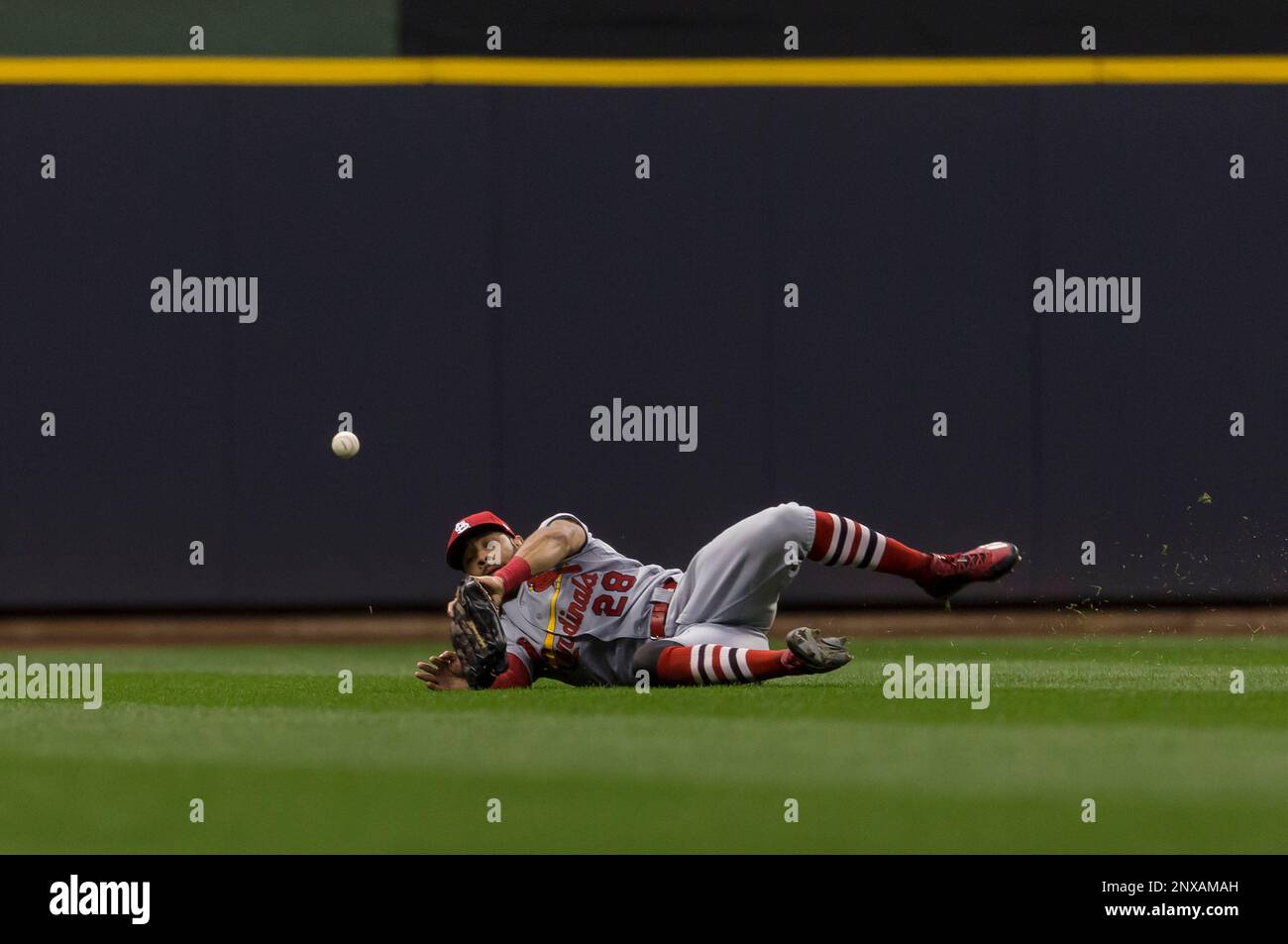 April 4, 2018: St. Louis Cardinals center fielder Tommy Pham #28 dives ...