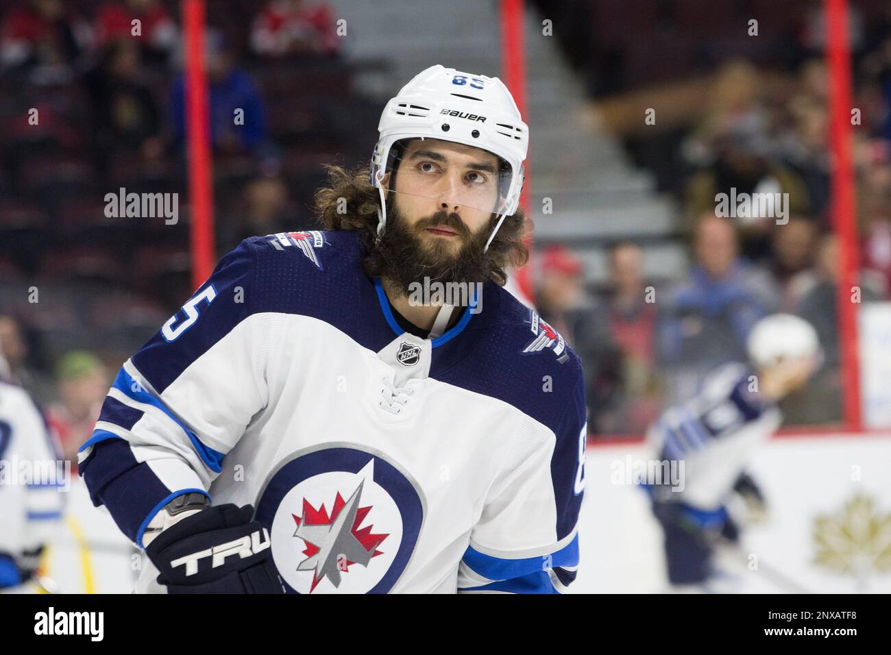 April 02, 2018: Winnipeg Jets center Mathieu Perreault (85) prior to ...