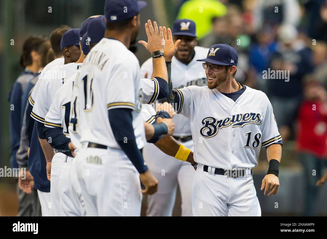 April 2, 2018: Milwaukee Brewers second baseman Eric Sogard #18 is ...
