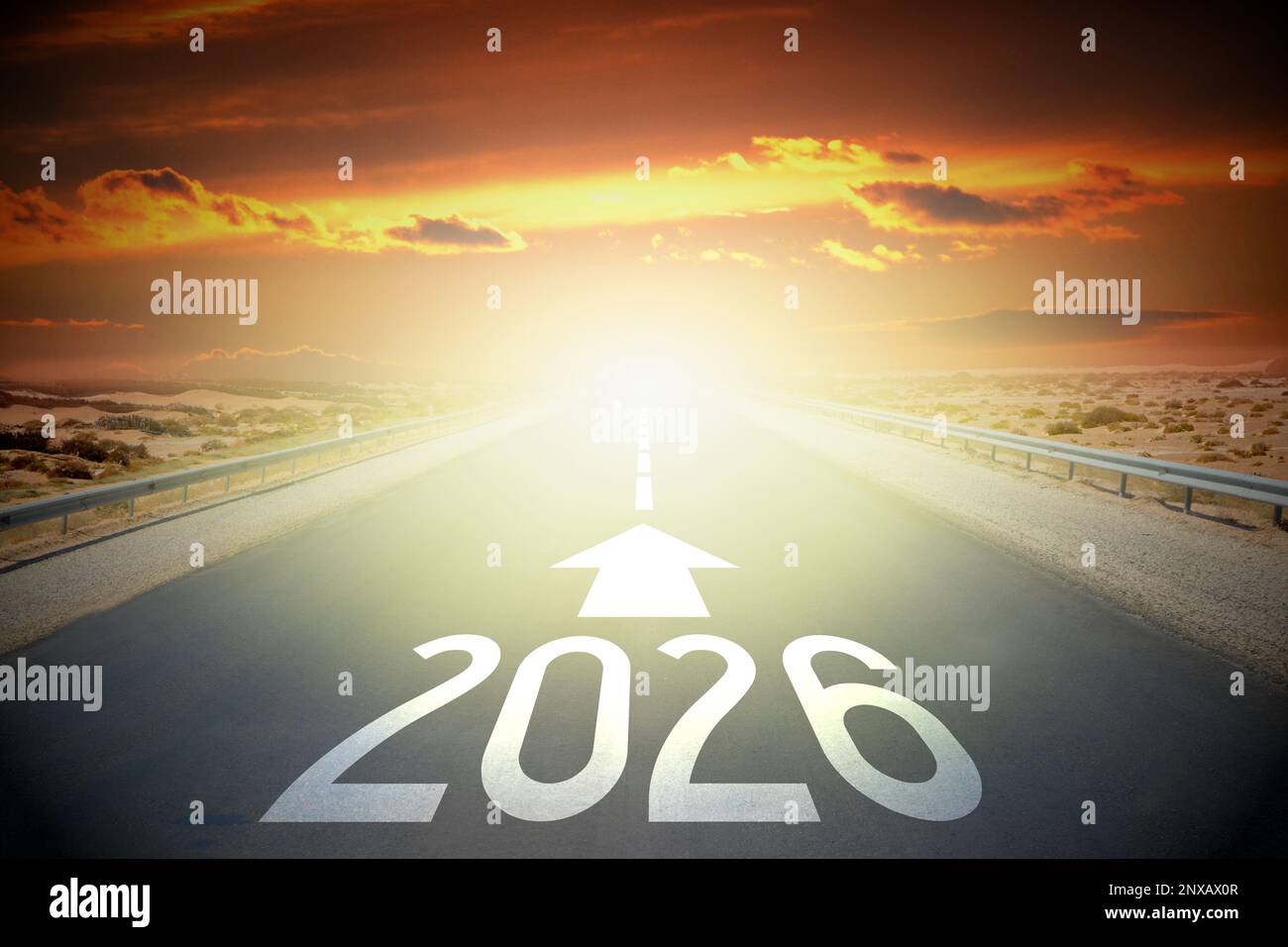 2026 - empty road on a desert and sunset sky Stock Photo - Alamy