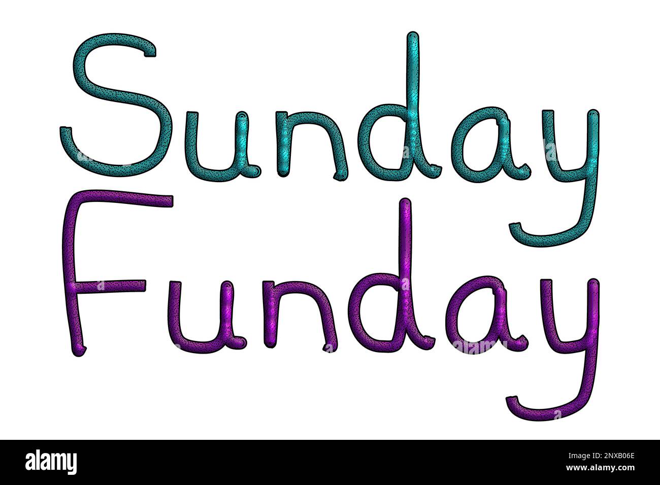 Sunday Funday, colourful word 3d illustration isolated on white ...