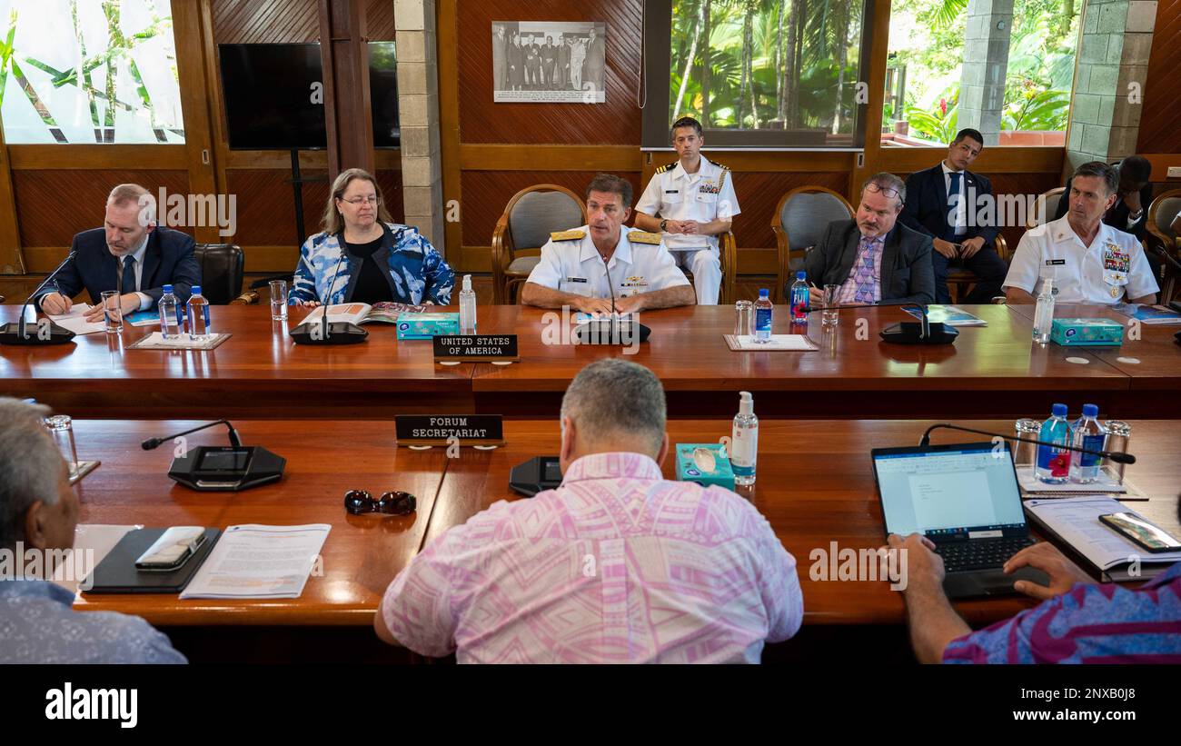 SUVA, Fiji (Feb. 1, 2023) Adm. John C. Aquilino, Commander of U.S. Indo-Pacific Command, top ...