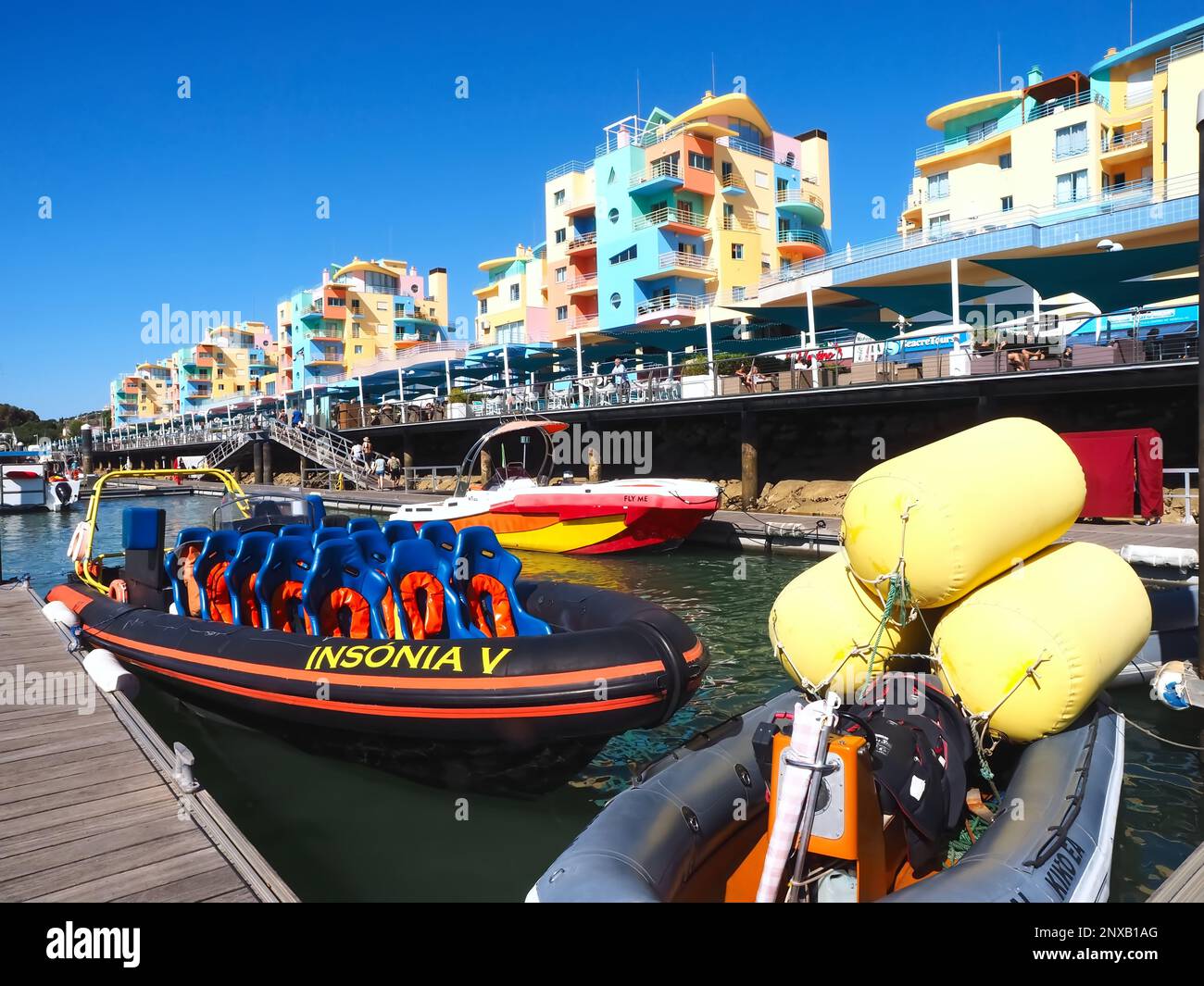 Marina harbor of Albufeira at the Algarve coast of Portugal Stock Photo ...