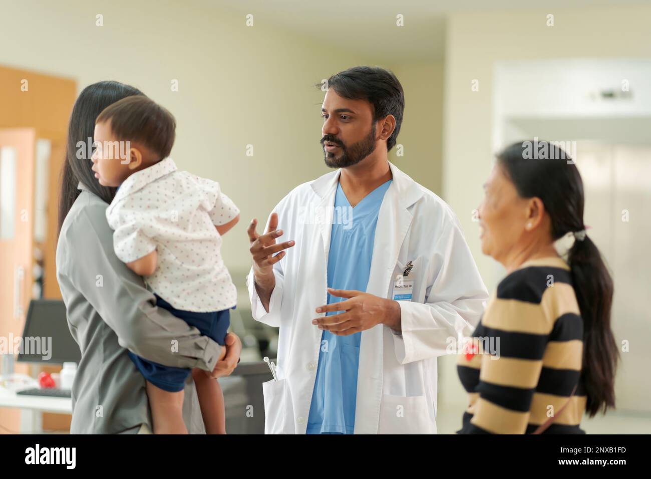 A kind doctor who treats pediatric patients. The child and his family ...