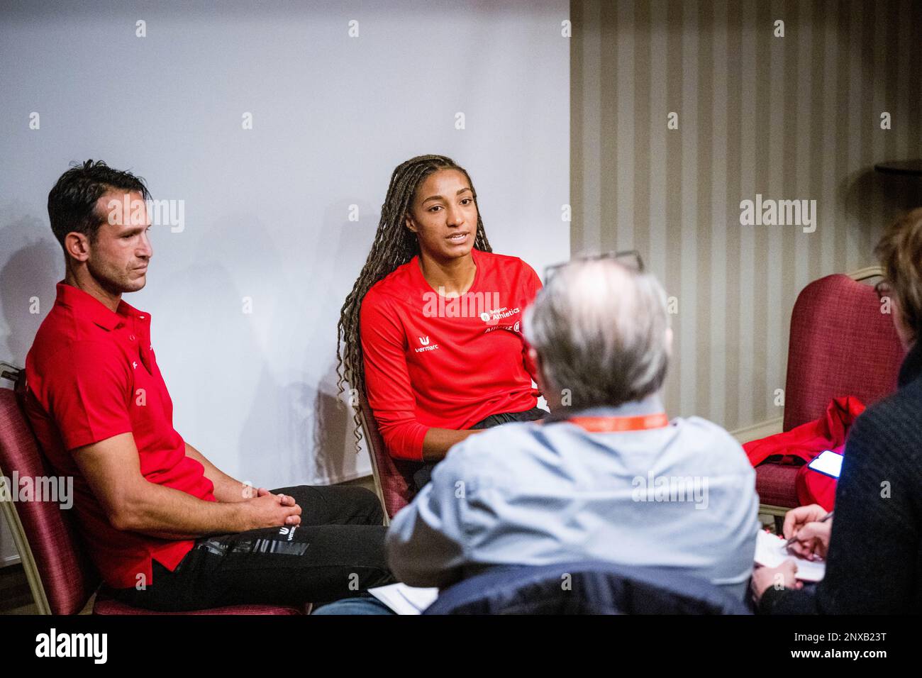 Istanbul, Turkey. 01st Mar, 2023. Belgian athletics coach Michael Van der Plaetsen and Belgian ...