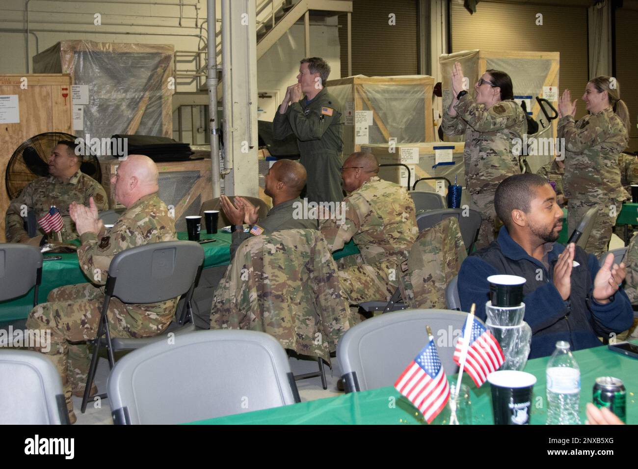 Members of the 512th Airlift Wing celebrate award winners at the wing’s ...