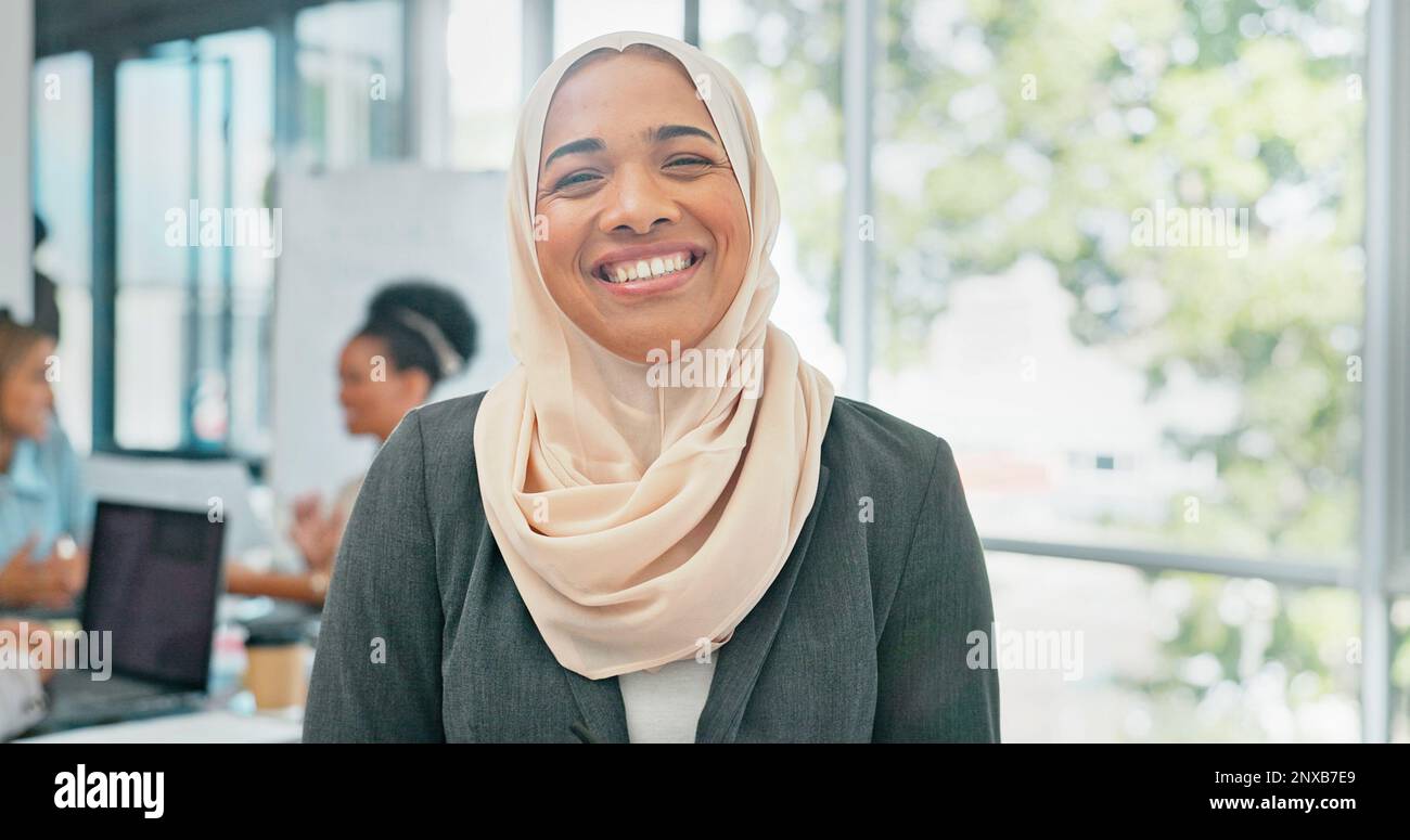 Face, muslim and mindset with a business woman in her office at work ...
