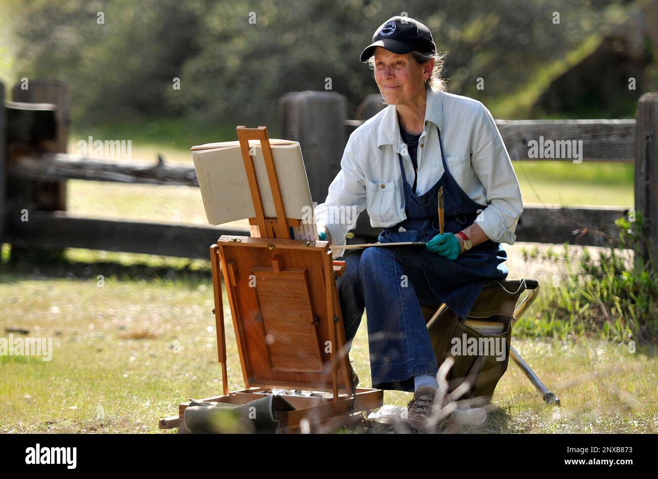 Grass Valley plain air artist Anne Bomberg works on a painting of the ...