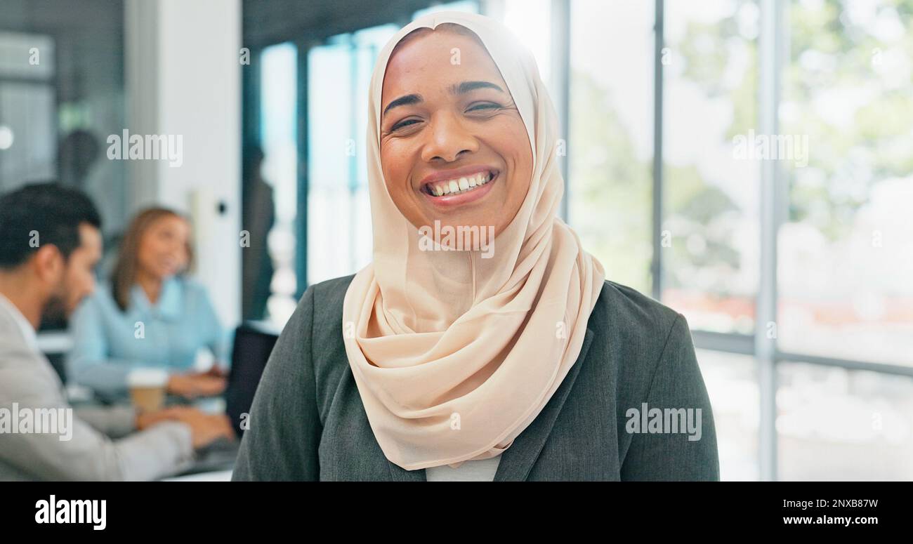 Face, muslim and mindset with a business woman in her office at work ...