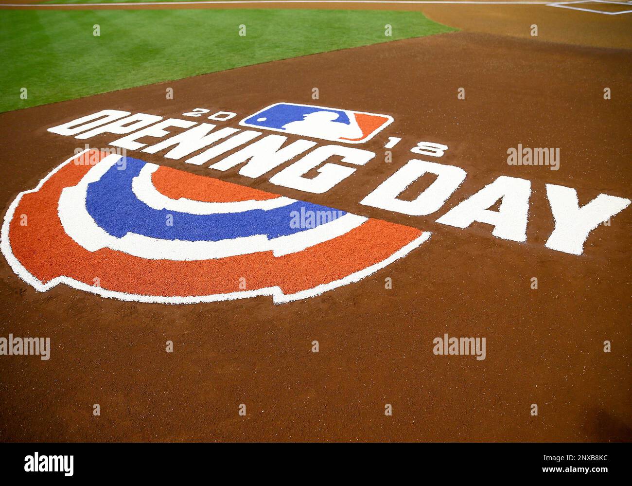 PHOENIX, AZ - MARCH 29: The MLB Opening Day logo adorns the batters box ...