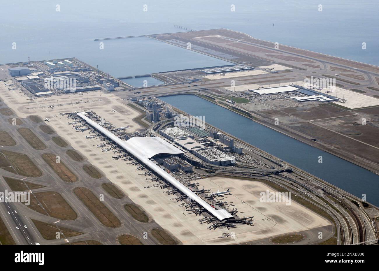 An aerial photo taken on March 31, 2018 shows Kansai International ...