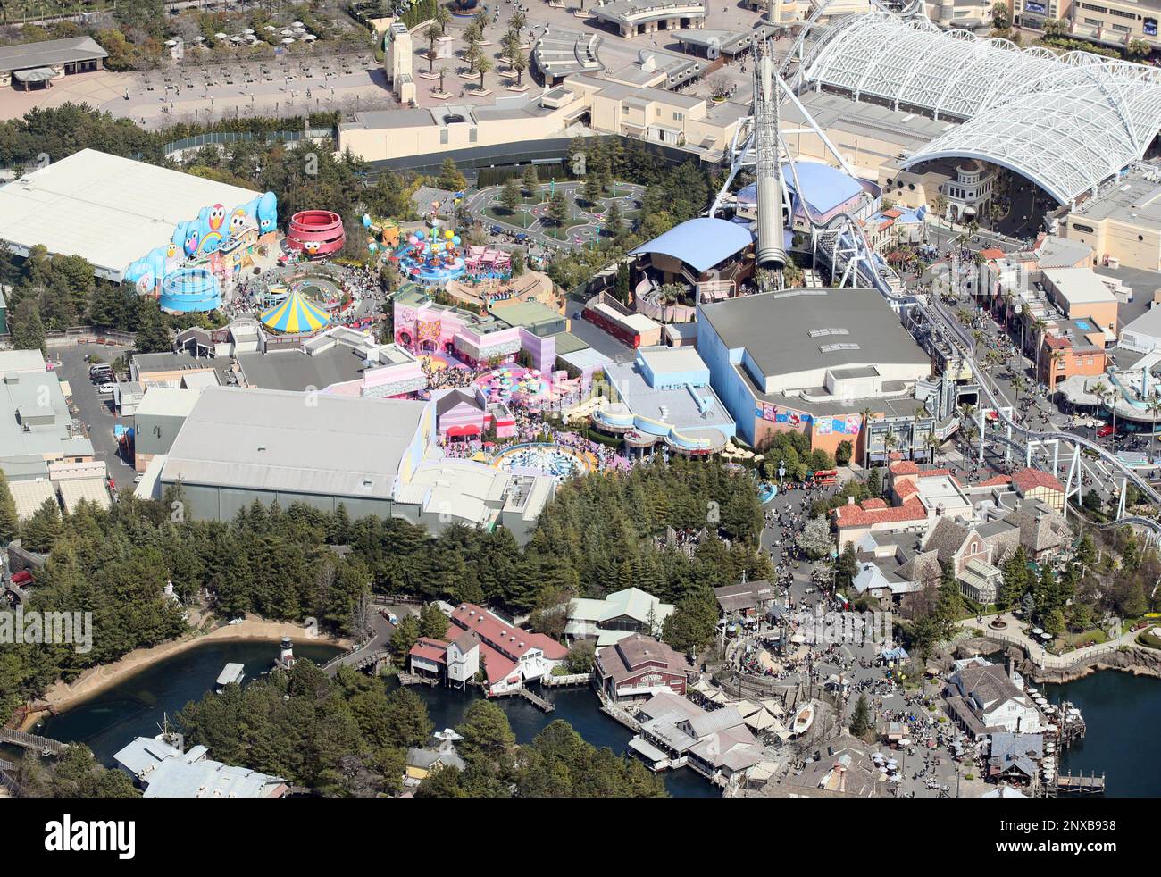 An aerial photo taken on March 31, 2018 shows a theme park Universal ...