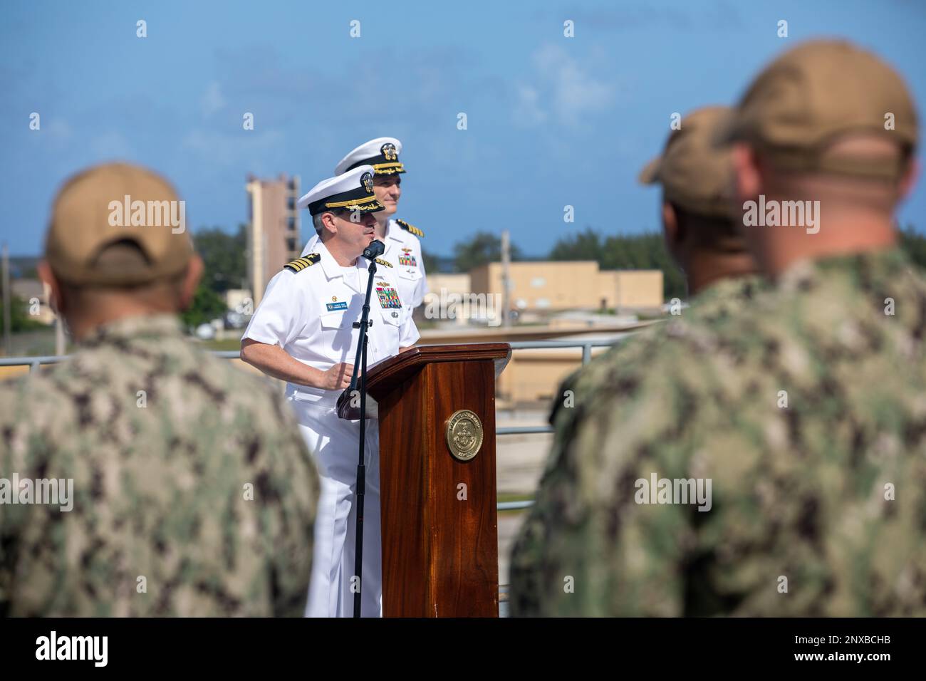 APRA HARBOR, Guam (Feb. 8, 2023) Capt. Andrew Ring, commanding officer ...