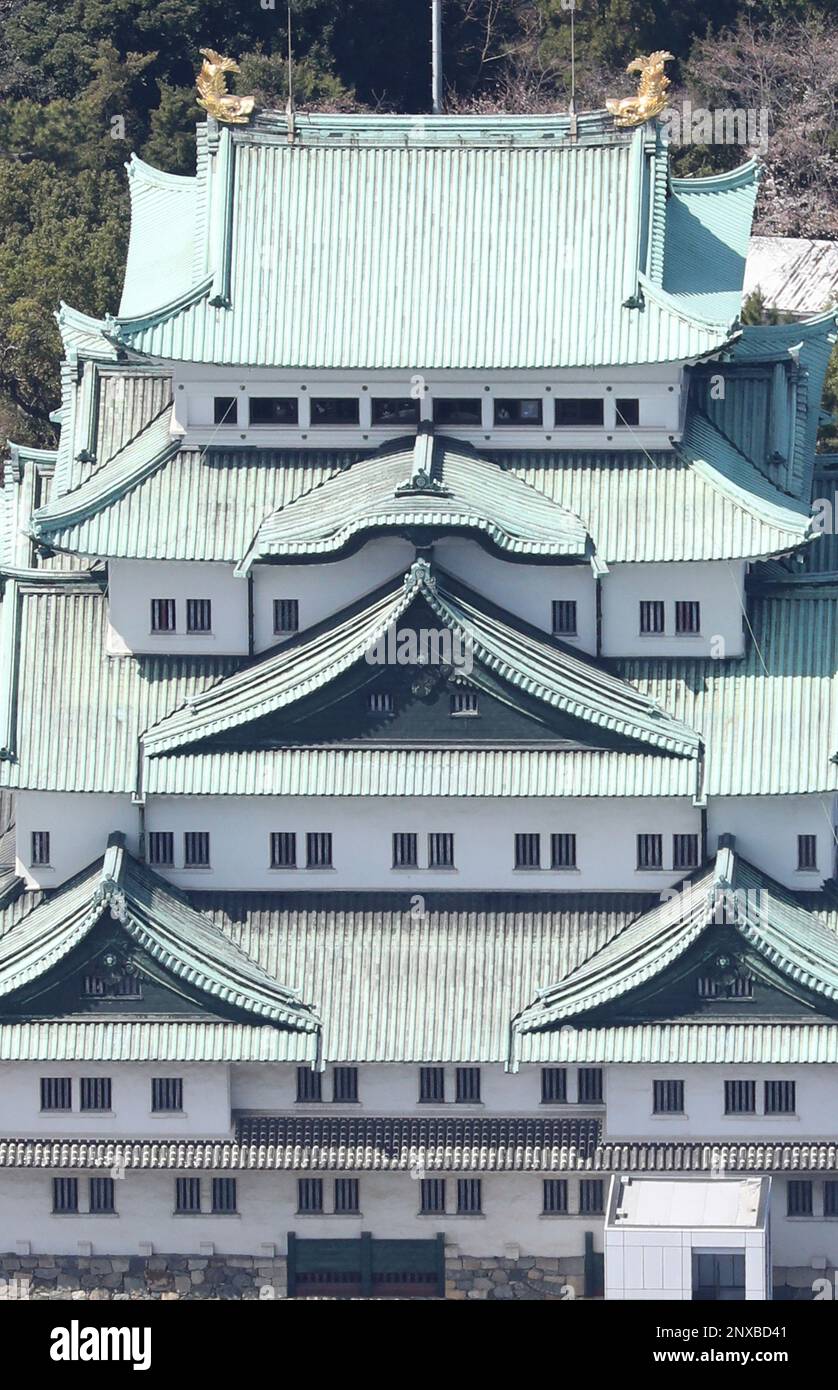 An aerial picture taken on March 24, 2018 shows Nagoya Castle in Nagoya ...