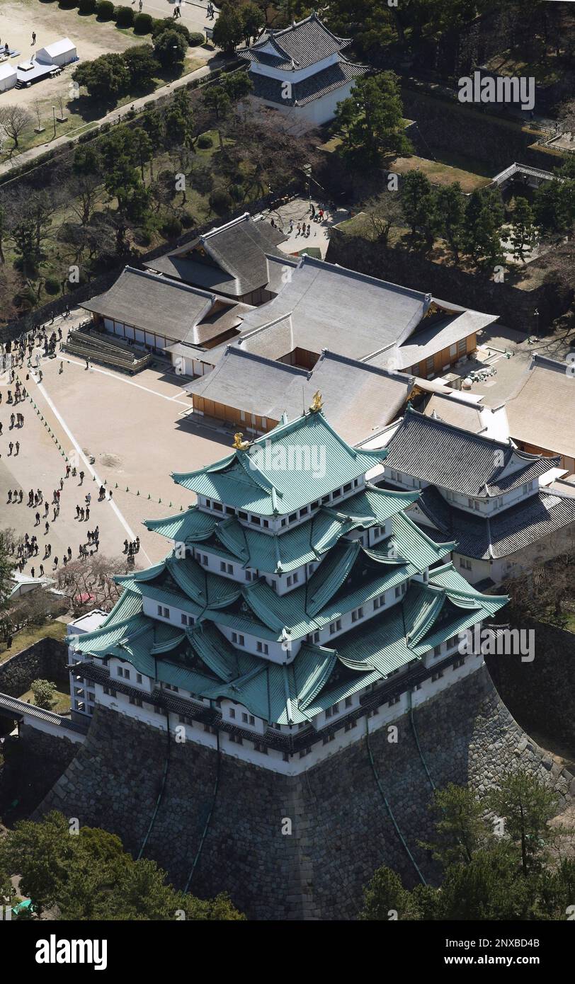 An aerial picture taken on March 24, 2018 shows Nagoya Castle in Nagoya ...