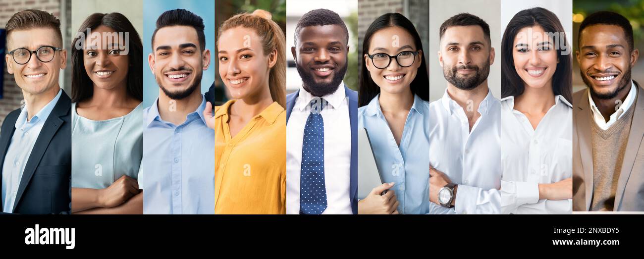 Set of multiracial young top managers posing at workplace Stock Photo ...