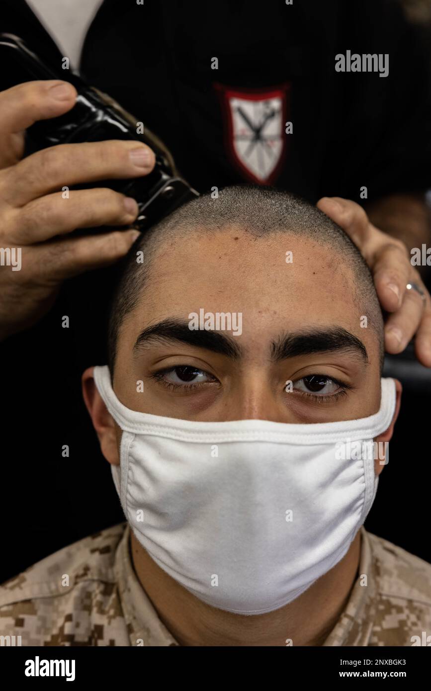 U.S. Marine Corps recruit Justin Saenz, a recruit with Charlie Company ...