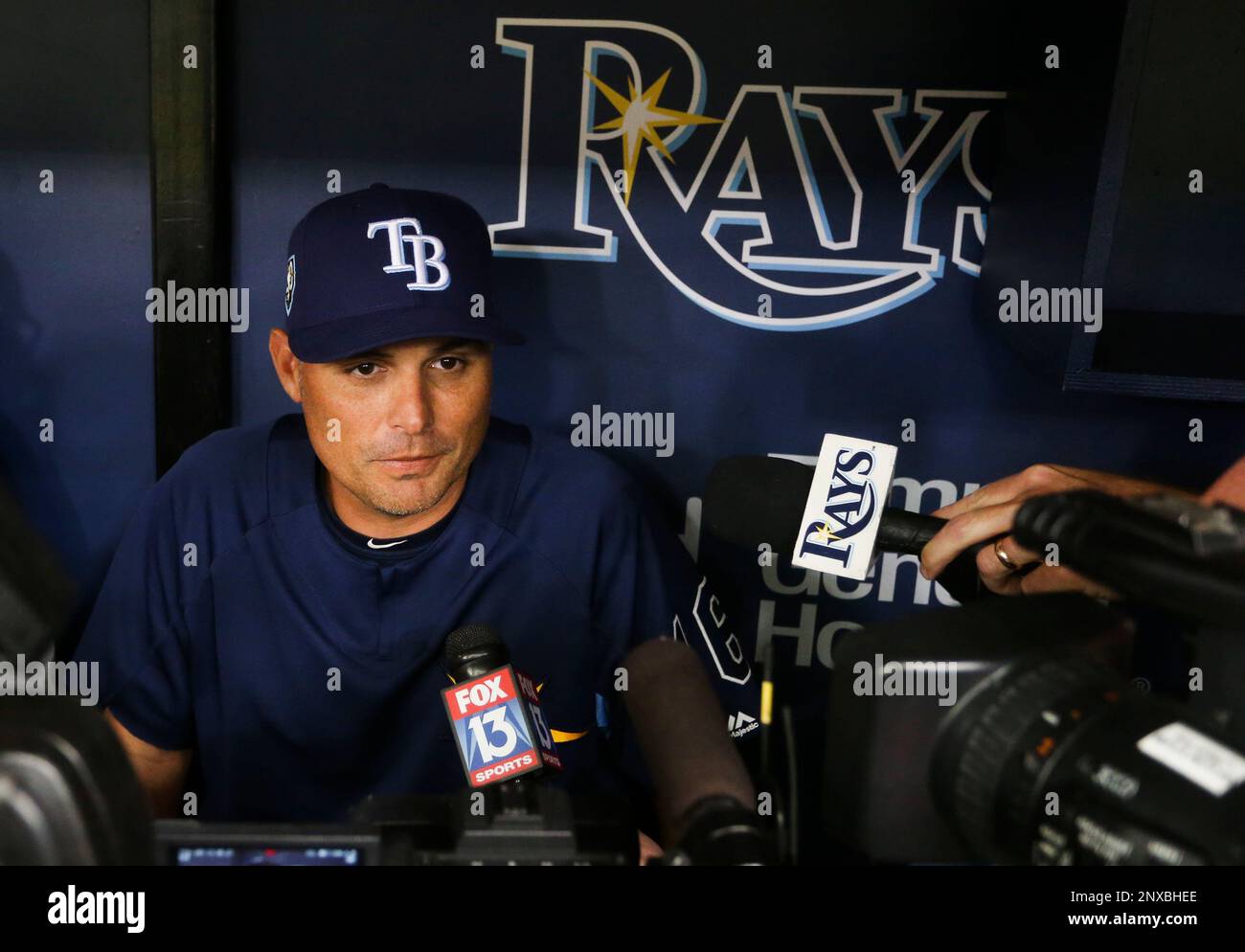 Tampa Bay Rays manager Kevin Kash talks with reporters at Tropicana ...