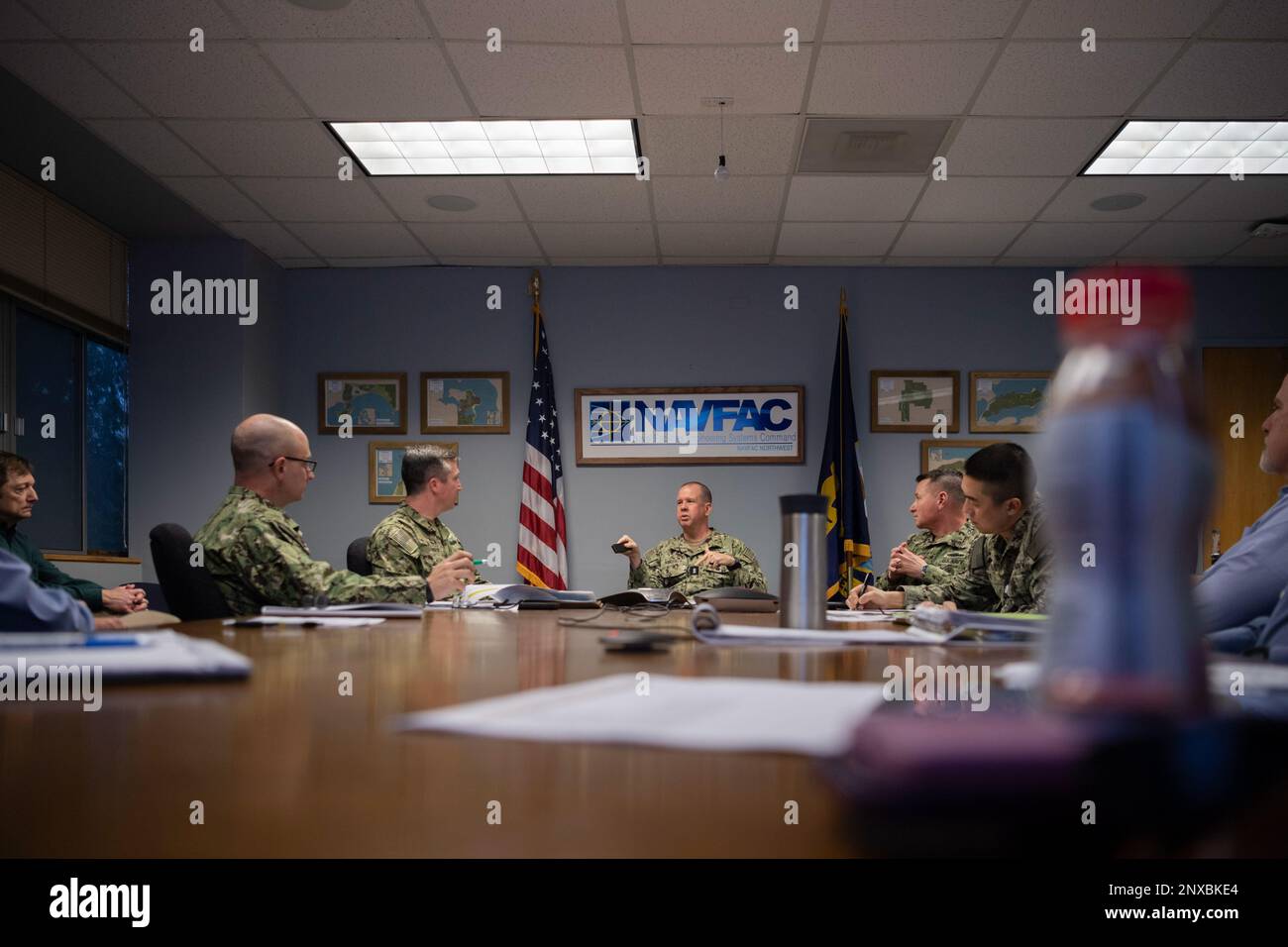 Rear Adm. Dean VanderLey, commander, Naval Facilities Engineering Systems Command meets with ...