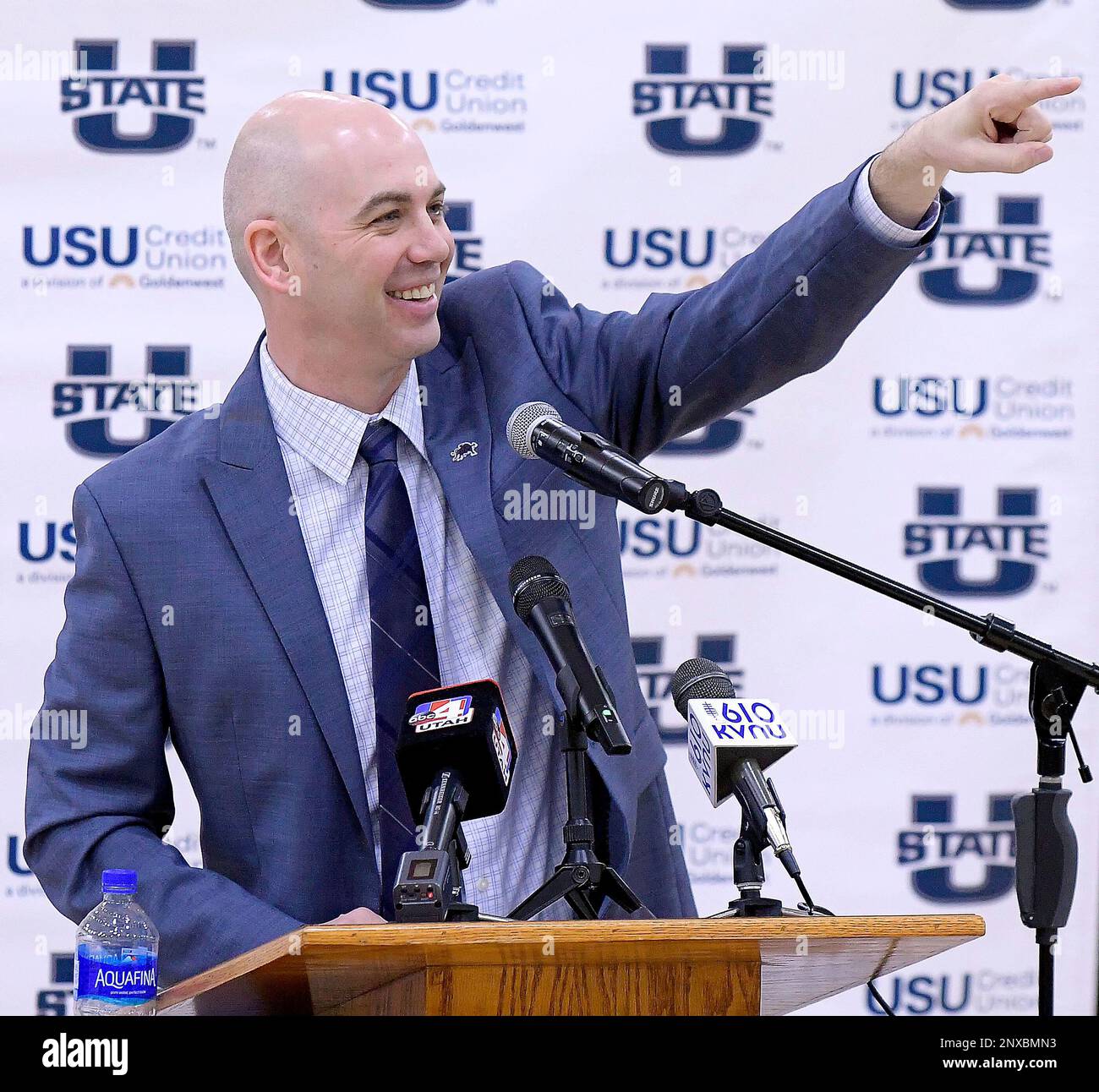 Craig Smith speaks at a news conference where he was introduced as the ...