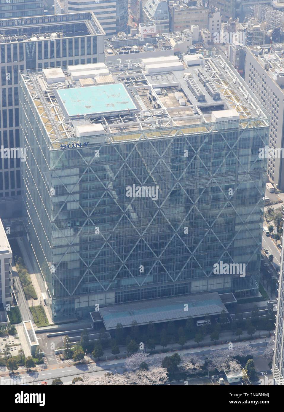 An aerial photo shows the Sony Corporation building in Minato Ward ...