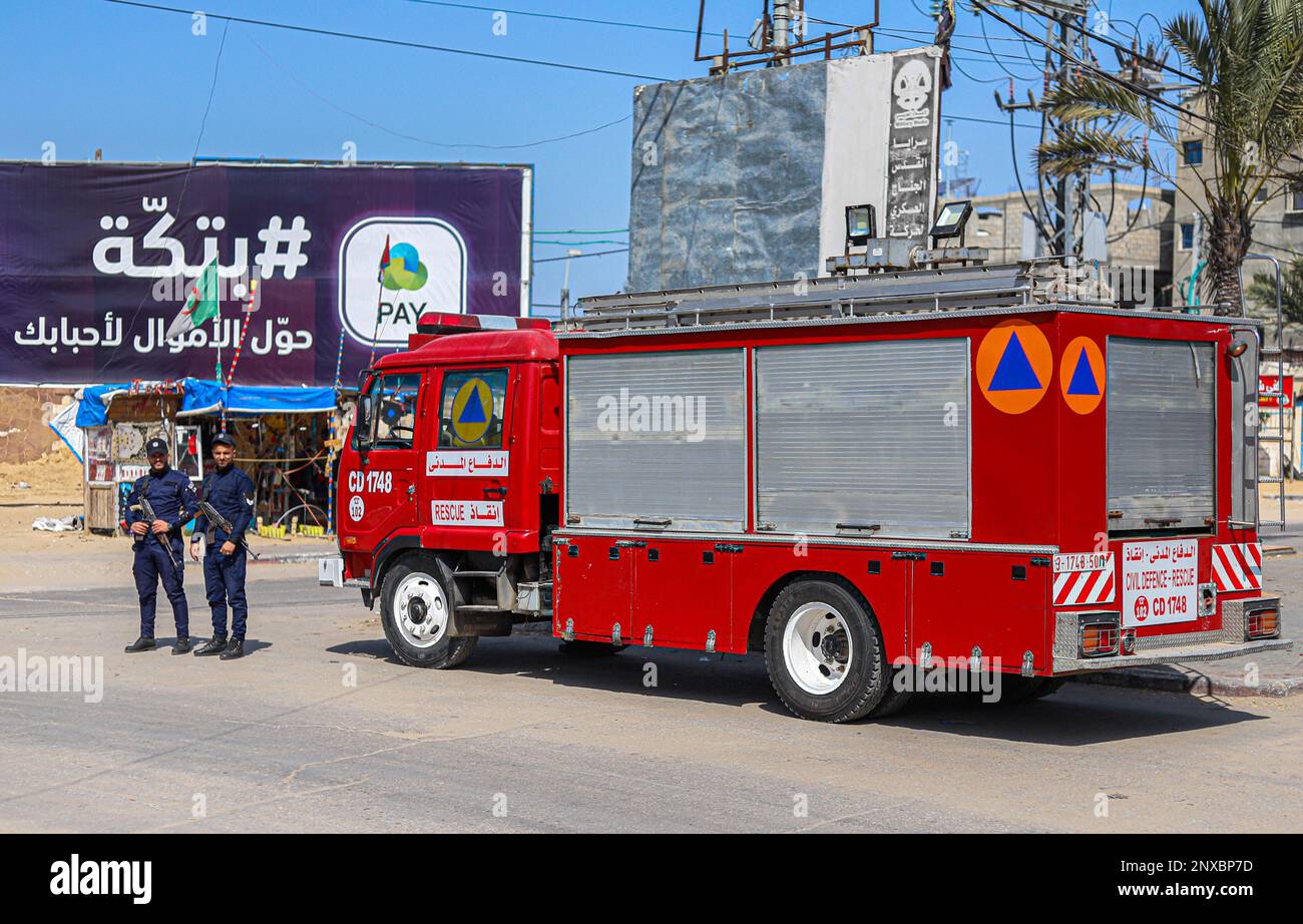 Gaza, Palestine. 01st Mar, 2023. Palestinian members of civil defense ...
