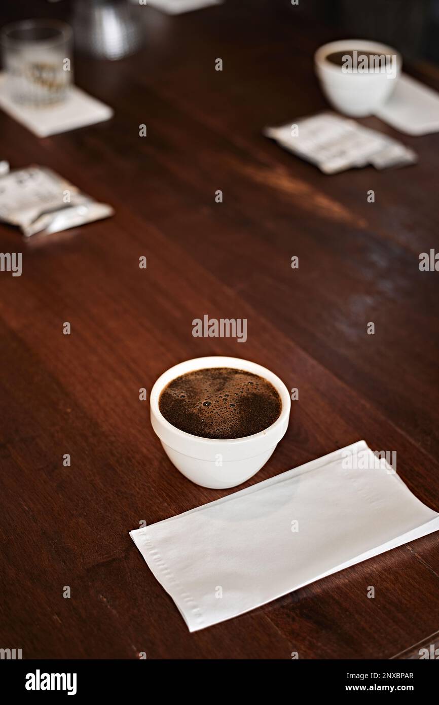 Barista preparing to test and inspecting the quality of coffee ...