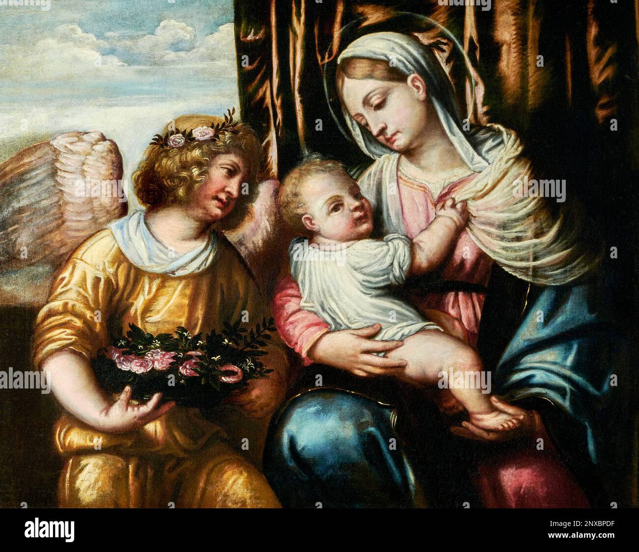 Madonna col Bambino e un angelo - olio su tela - Alessandro Bonvicino ...