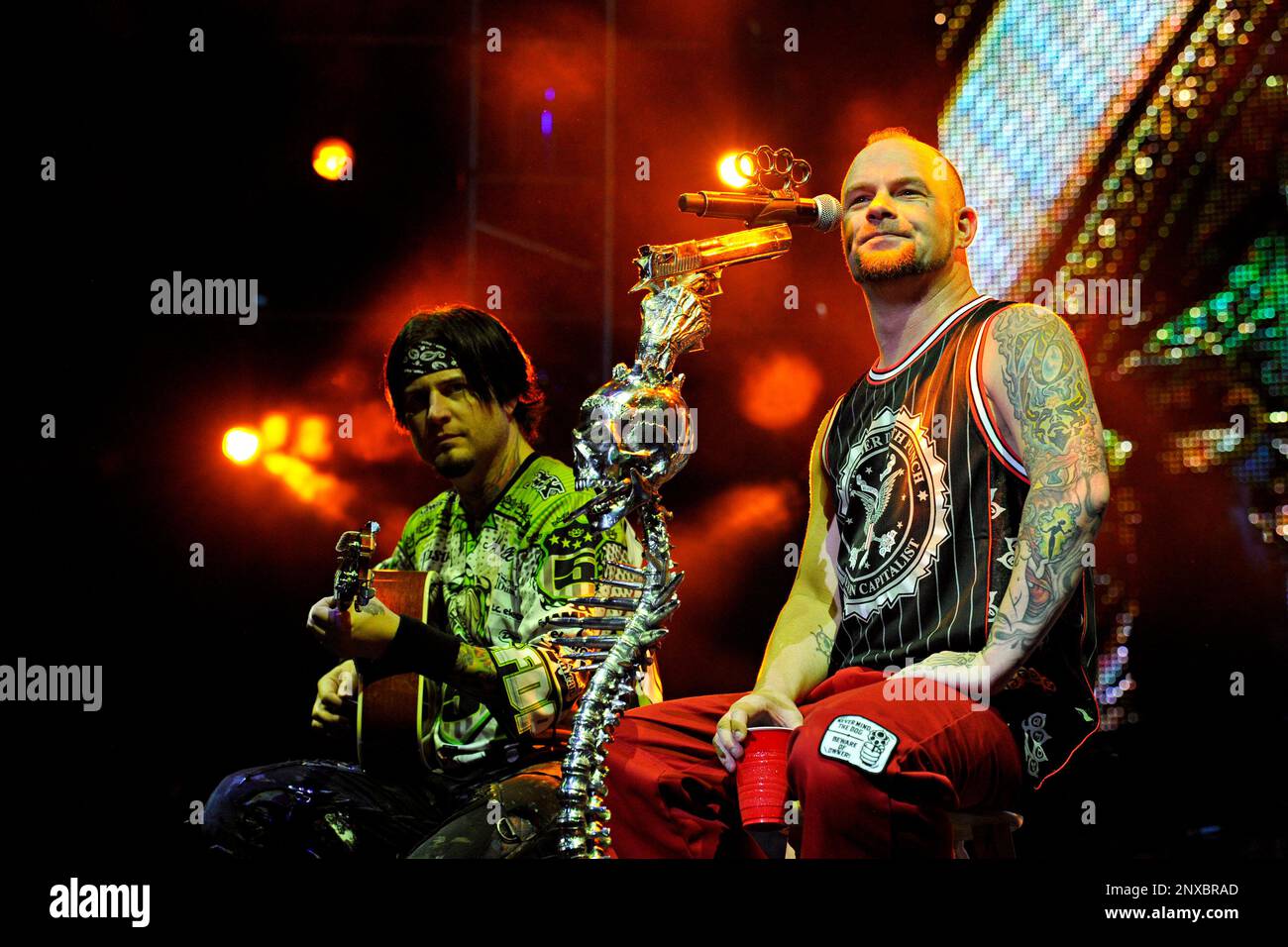 Jason Hook and Ivan Moody of Five Finger Death Punch perform during the ...