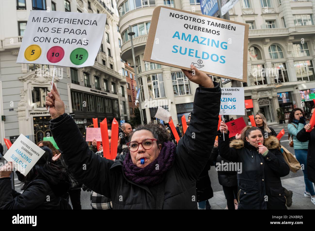 Madrid, Spain. 01st Mar, 2023. Primark employees protesting with ...