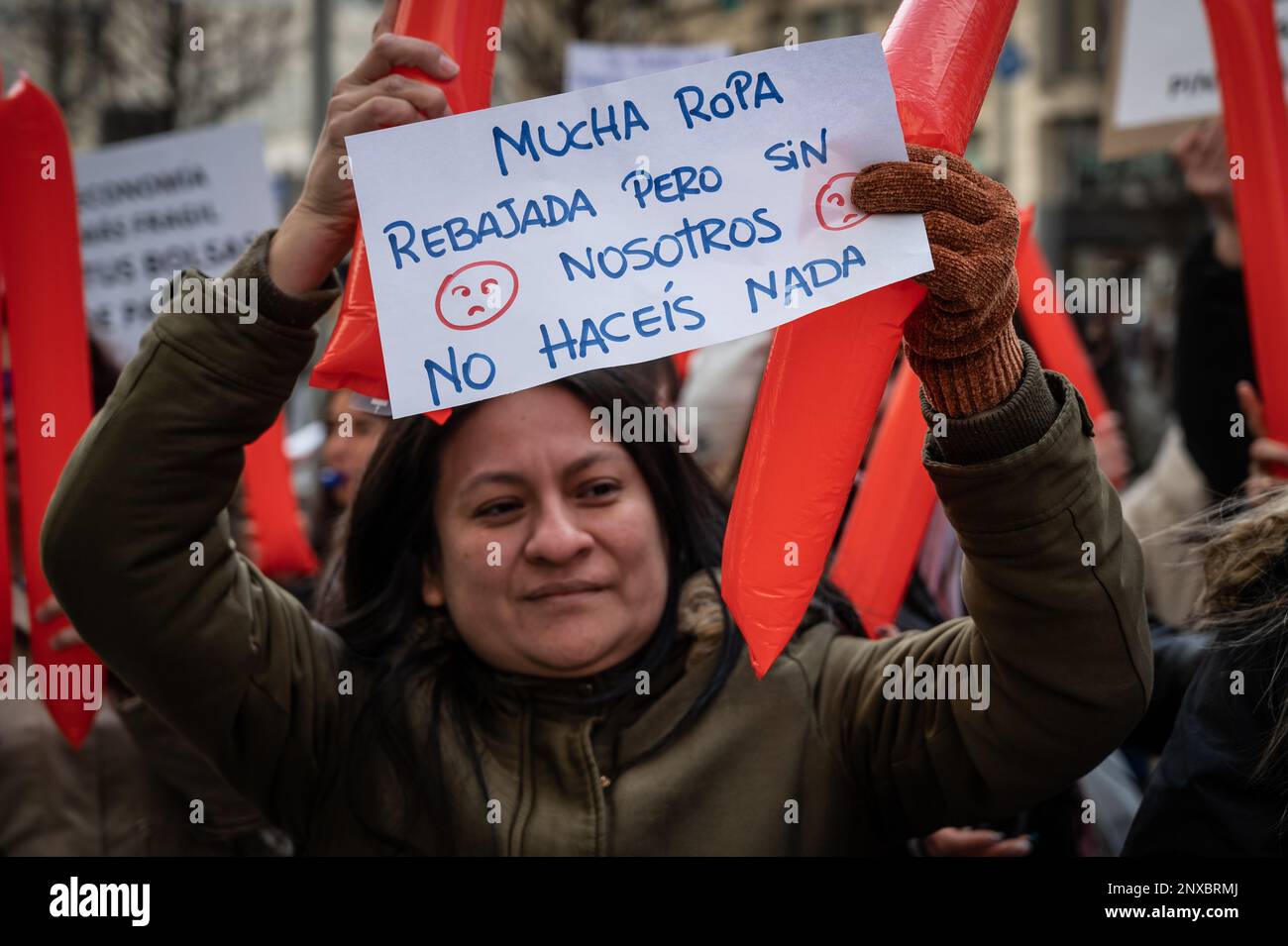 Madrid, Spain. 01st Mar, 2023. A Primark employee with a placard ...