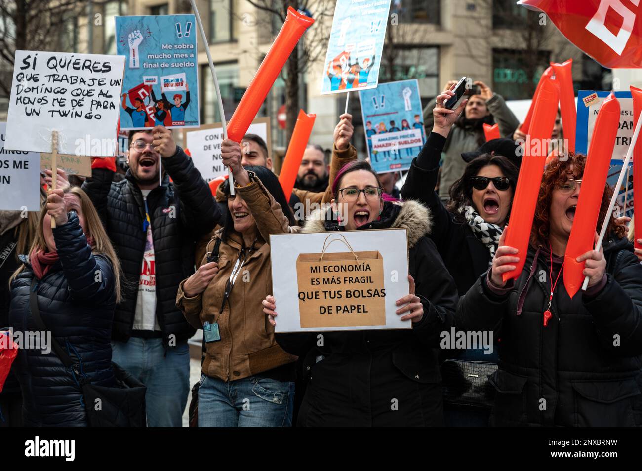 Madrid, Spain. 01st Mar, 2023. Primark employees protesting with ...