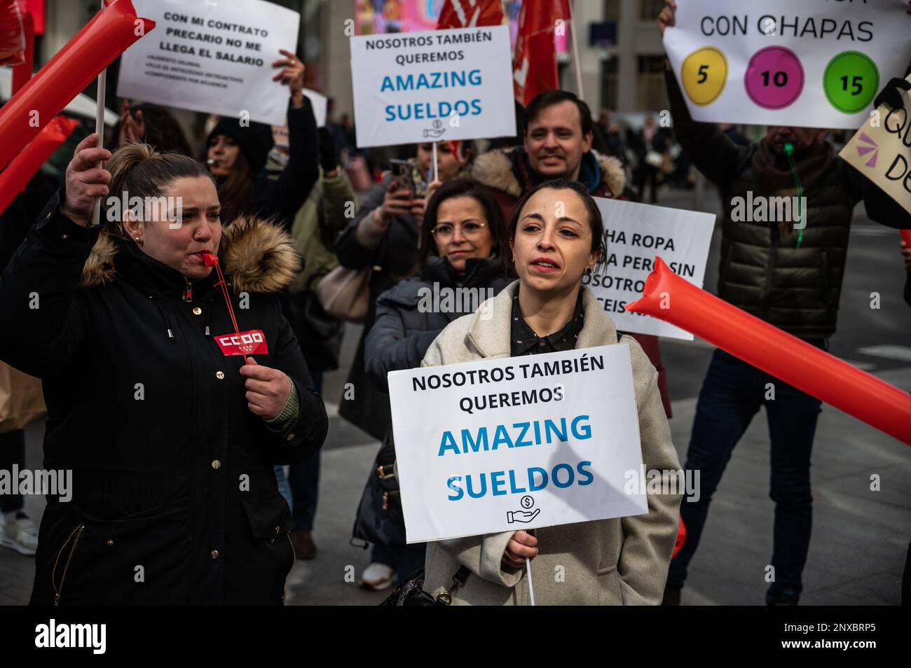 Madrid, Spain. 01st Mar, 2023. Primark employees protesting with ...
