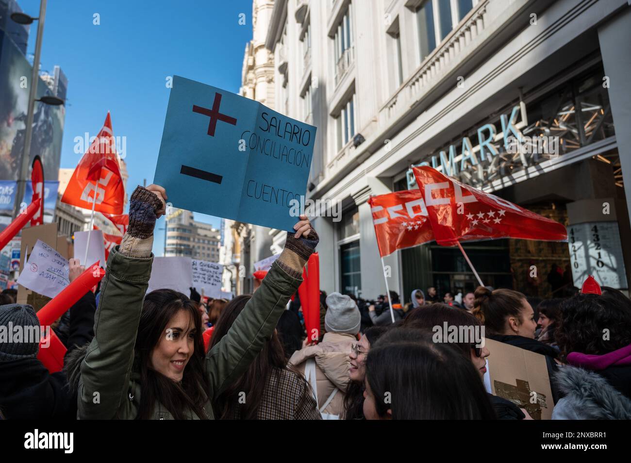 Madrid, Spain. 01st Mar, 2023. Primark employees protesting with ...