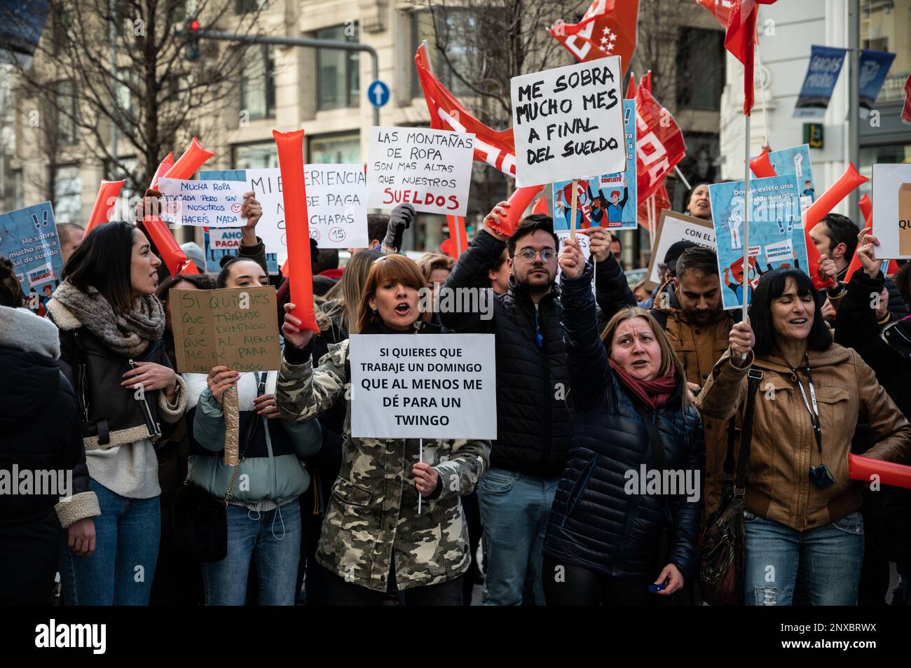 Madrid, Spain. 01st Mar, 2023. Primark employees protesting with ...