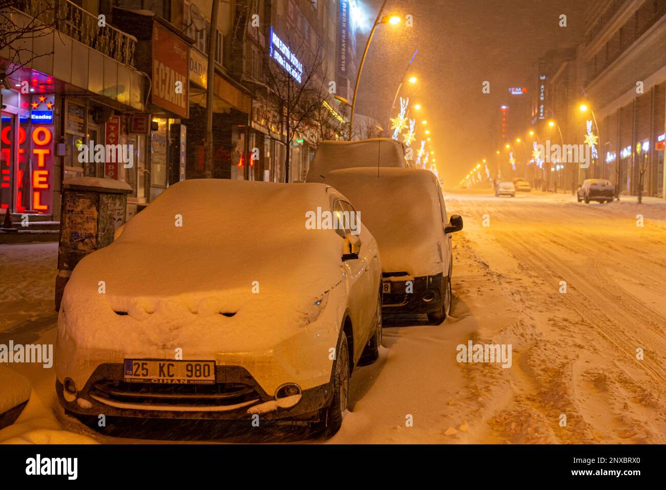 Cumhuriyet Street appearance in Erzurum city (Turkey) center under ...
