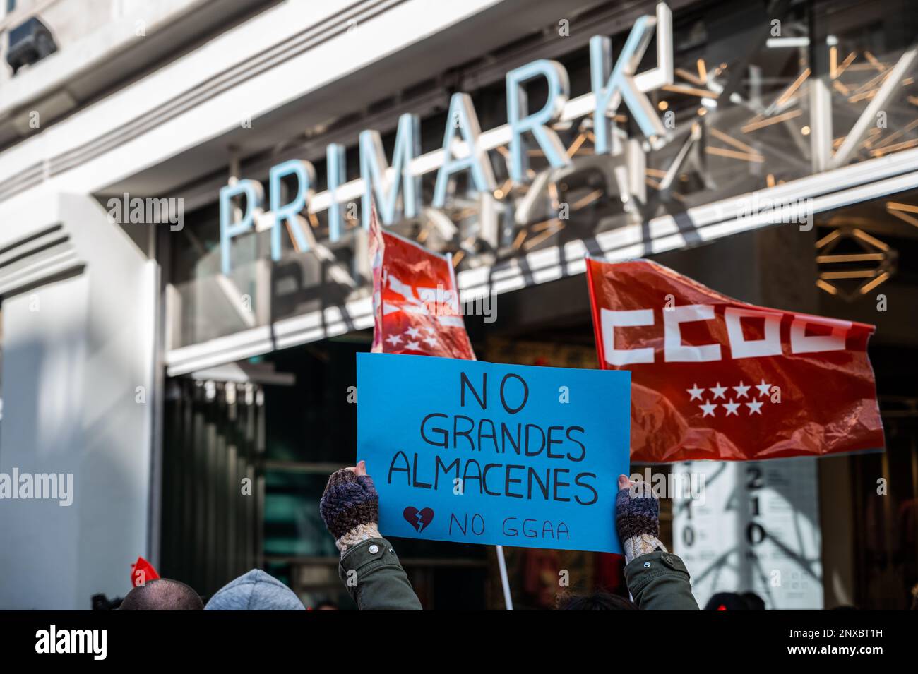 Madrid, Spain. 01st Mar, 2023. Primark employees protesting with ...