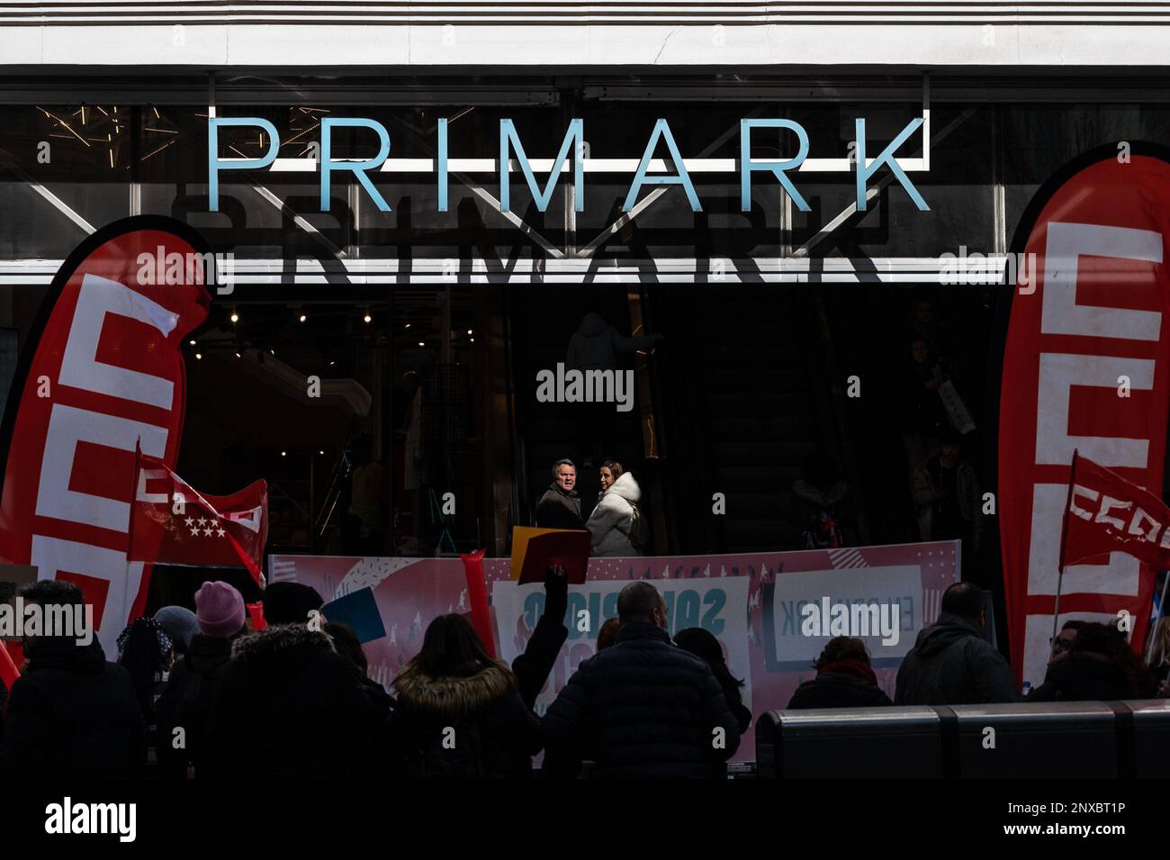 Madrid, Spain. 01st Mar, 2023. Primark employees protesting with ...