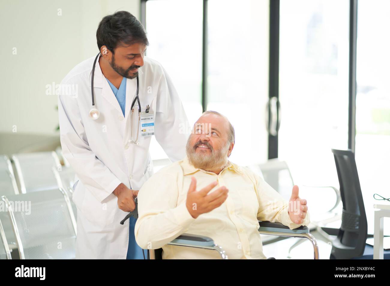 An elderly male patient with high body fat, obesity, sees a doctor at ...