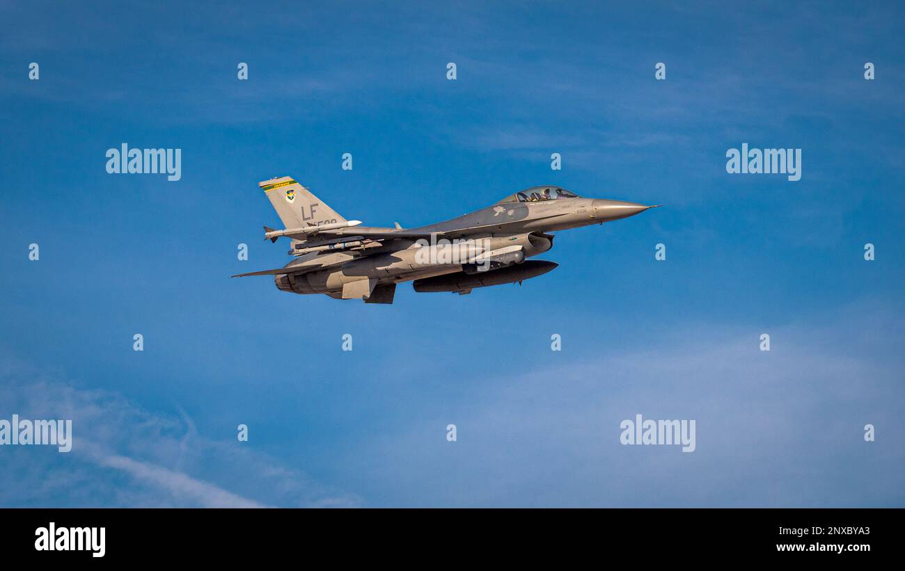 An F-16 Fighting Falcon assigned to the 309th Fighter Squadron, flies ...