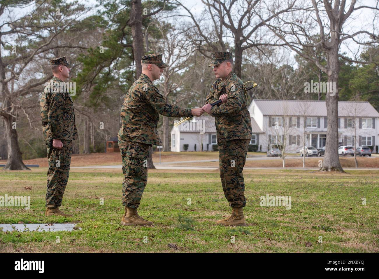 U.S. Marine Corps Lt. Col. Anthony J. Cesaro, left, commanding officer ...