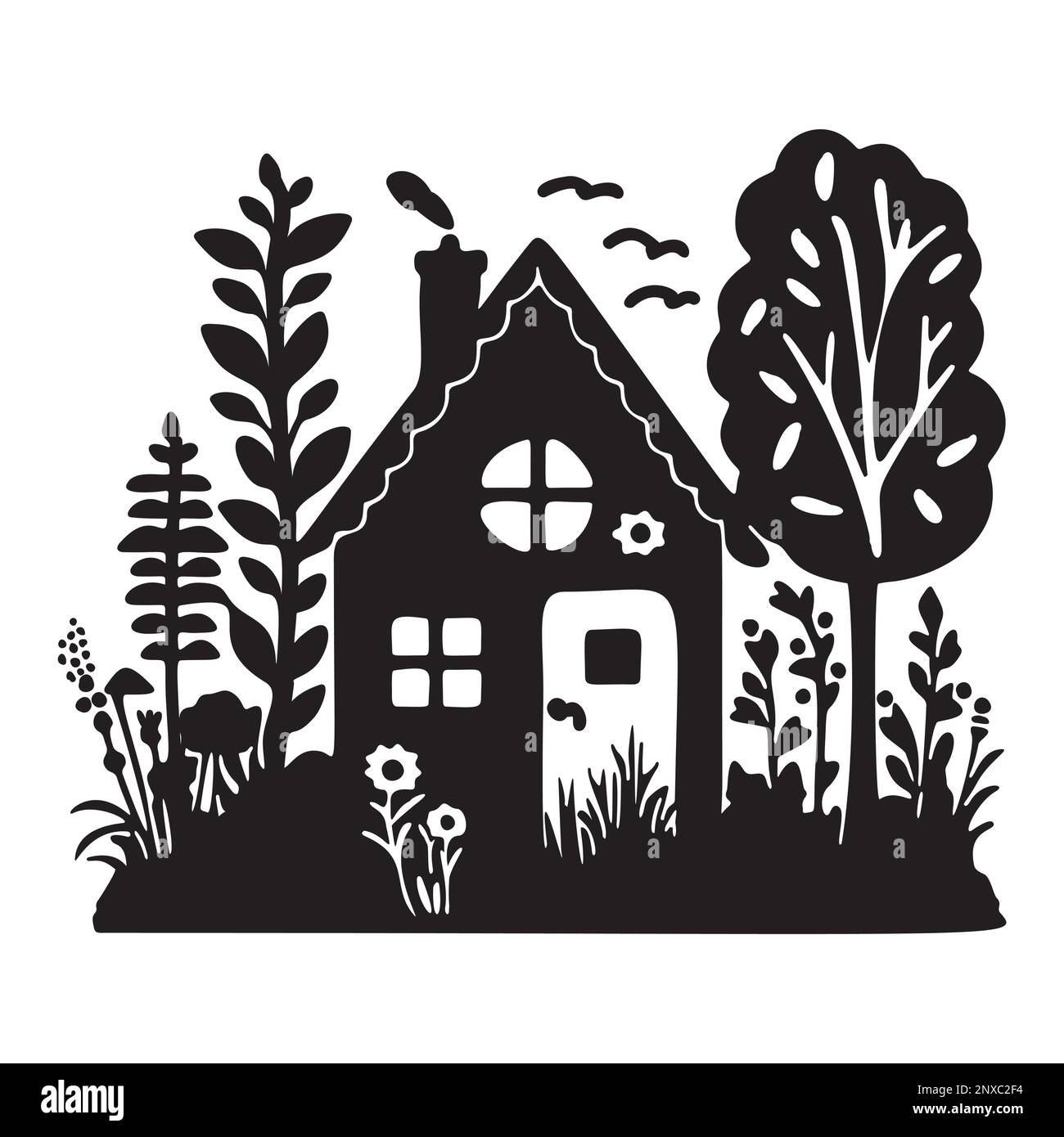 Cute rustic cottage motif in homestead vintage style. Vector ...