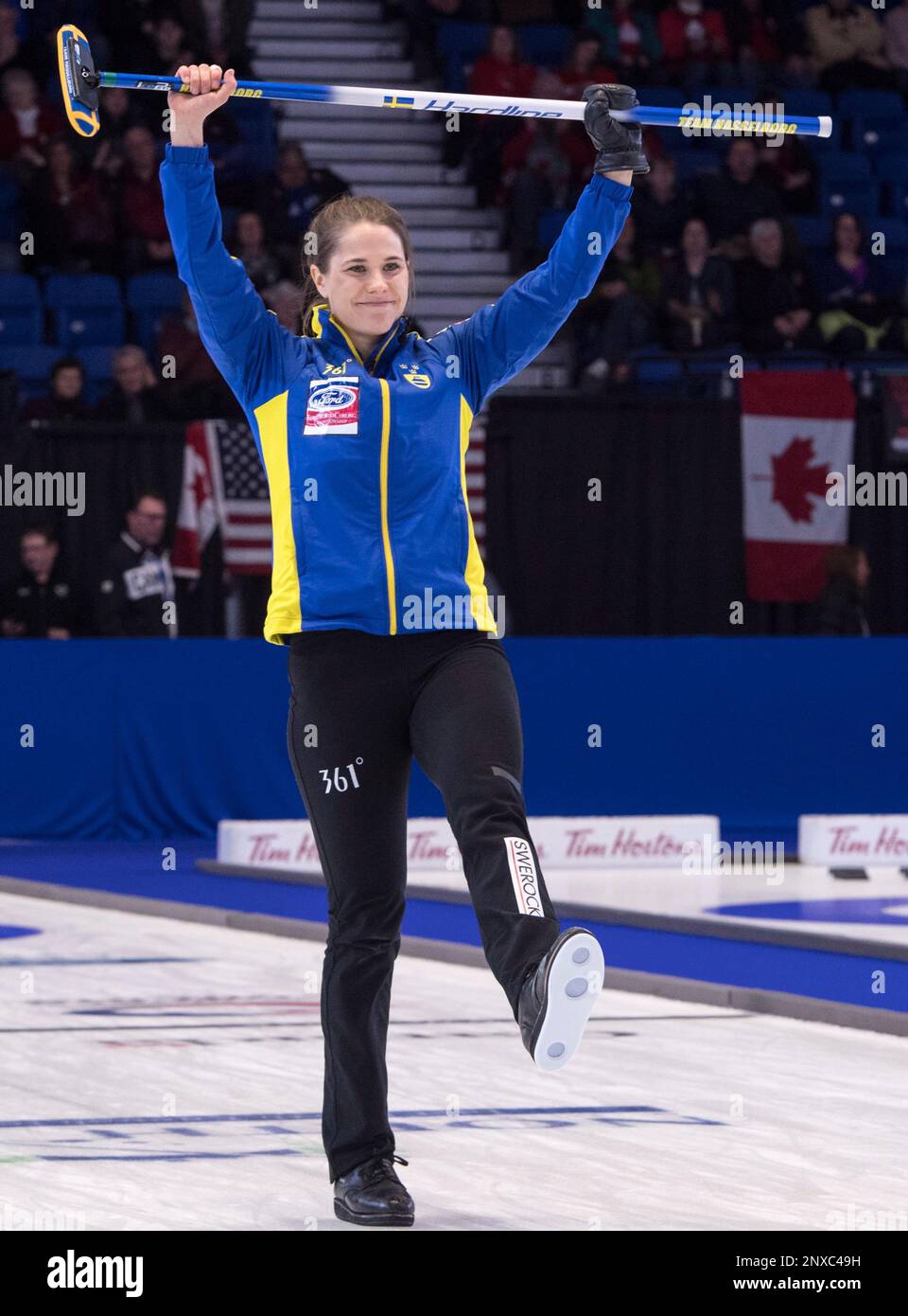 Sweden skip Anna Hasselborg celebrates her team's victory over Russia ...