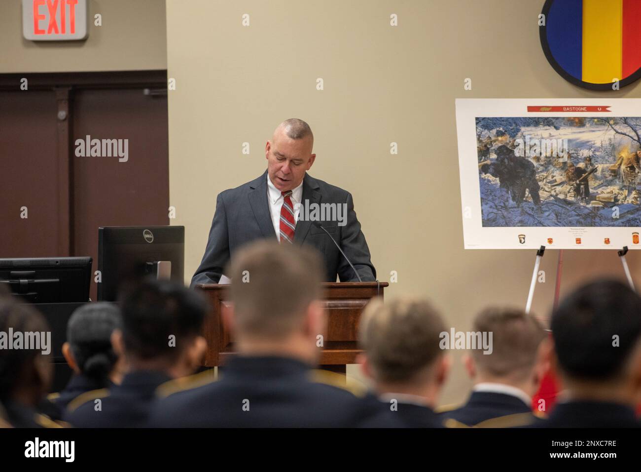 Command Sgt. Maj (Retired) Frank Luedtke speaks at the 18th Field ...