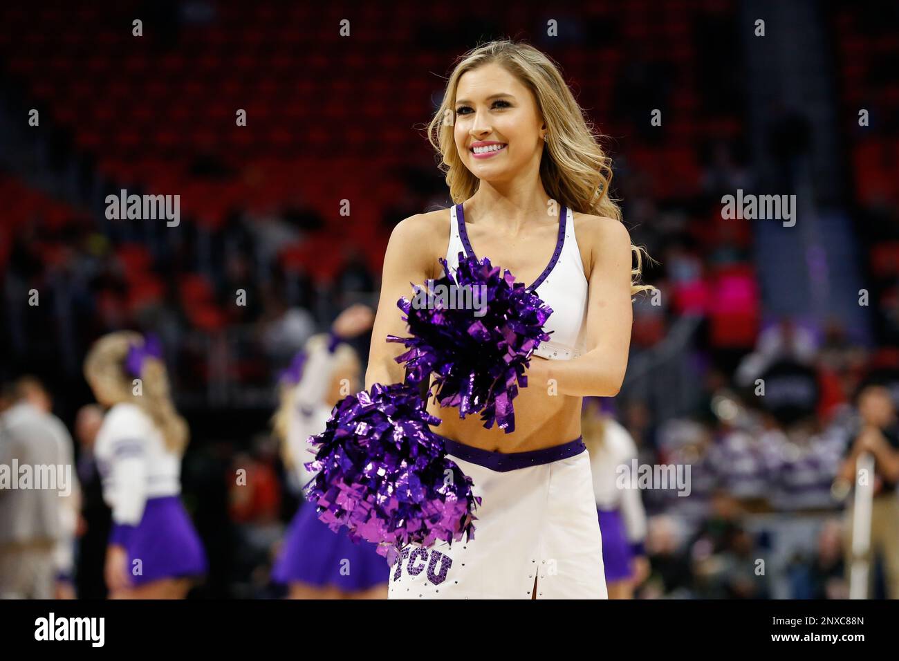 DETROIT, MI - MARCH 16: A member of the TCU dance team entertains ...